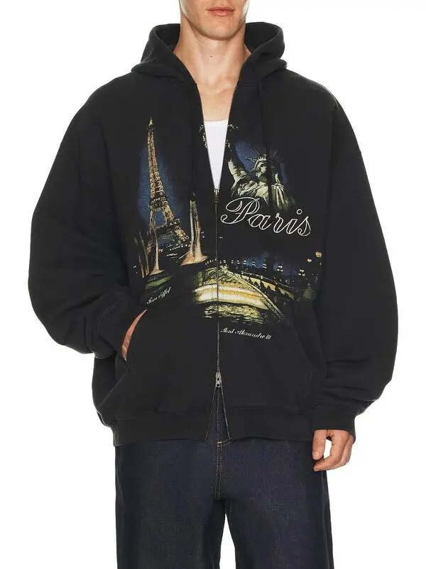 Vetements Paris Tourist Zip-up Hoodie - Black