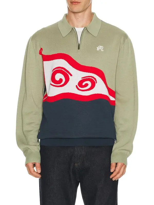 MALBON Burgee Sweater - Seagrass & Navy