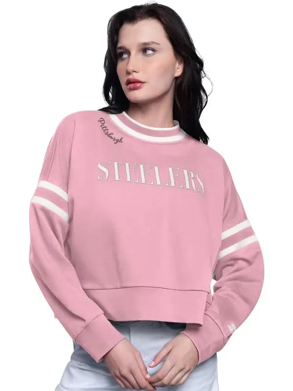 STARTER Pittsburgh Steelers Power Play Cropped Pullover Sweatshirt - Pink