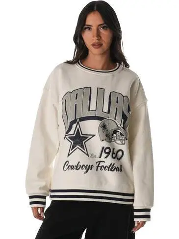 THE WILD COLLECTIVE Dallas Cowboys Vintage French Terry Sweatshirt - Cream