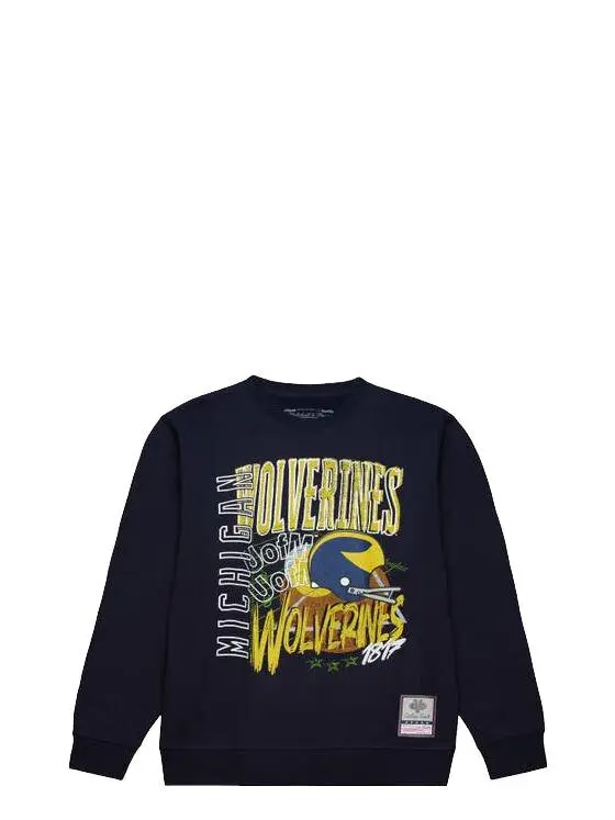 Mitchell & Ness Michigan Wolverines Graphic Fleece Crewneck Sweatshirt - Navy