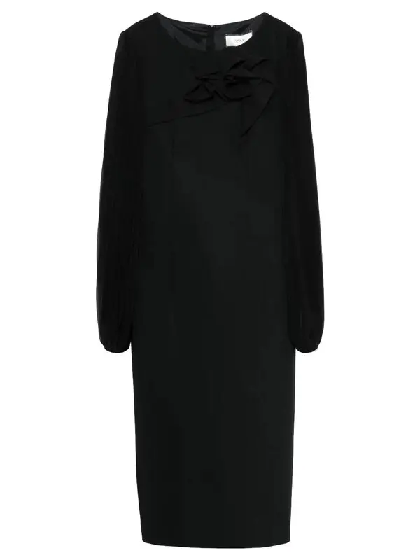 NISSA Floral-appliqué Midi Dress - Black
