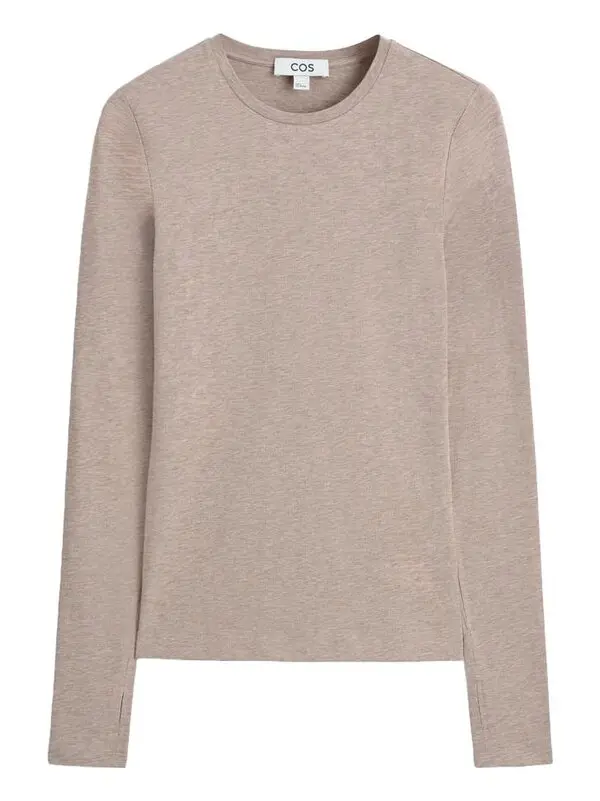 Cos Cotton Long-sleeved Top - Beige