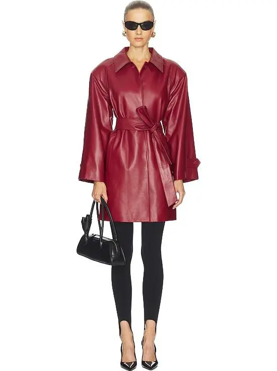 AEXAE Leather Padded Midi Coat - Deep Red