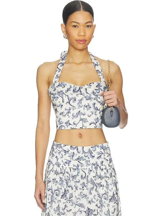 Posse Rue Halter Top - Blue Baroque