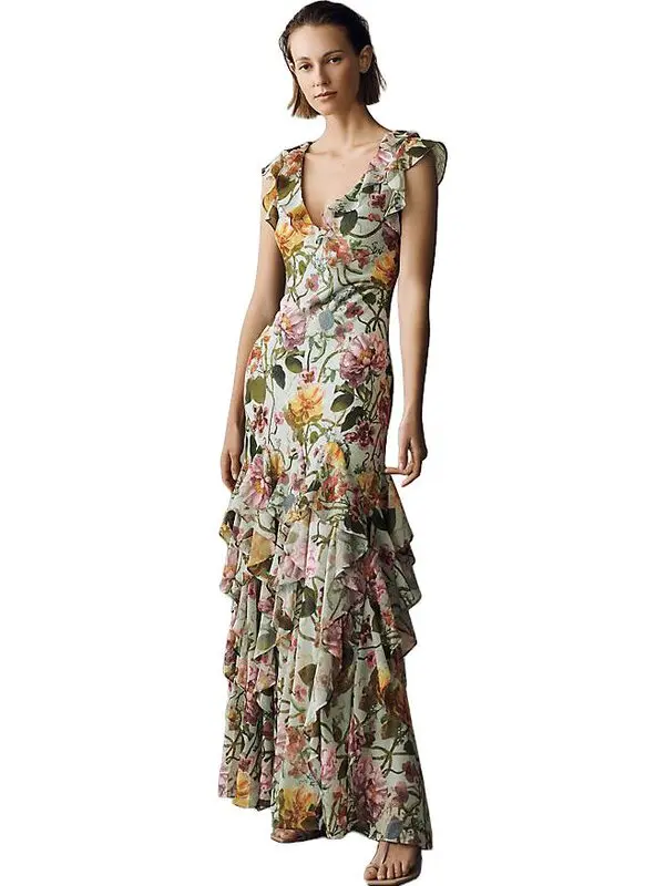 Bhldn Chiffon Ruffle Maxi Dress - Mint