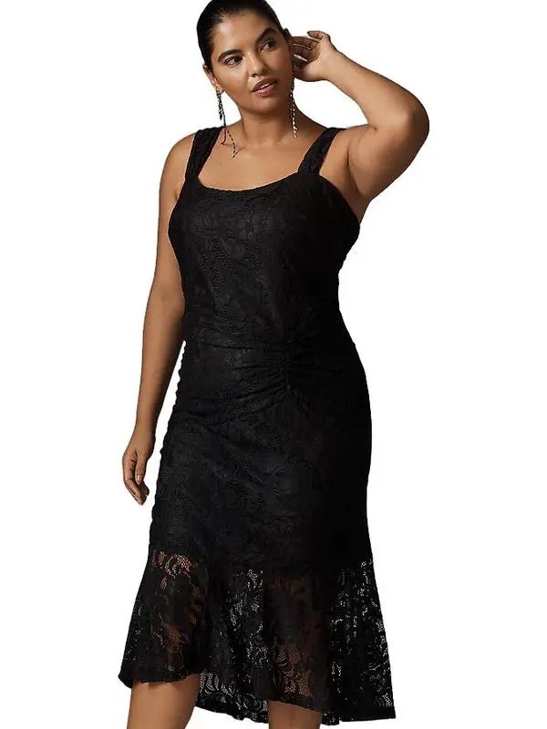 Adrianna Papell Plus Sleeveless Lace Midi Dress - Black