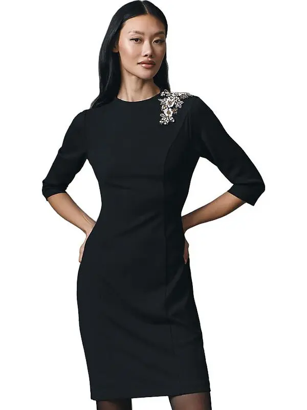 Adrianna Papell 3d Floral Half-sleeve Dress - Black