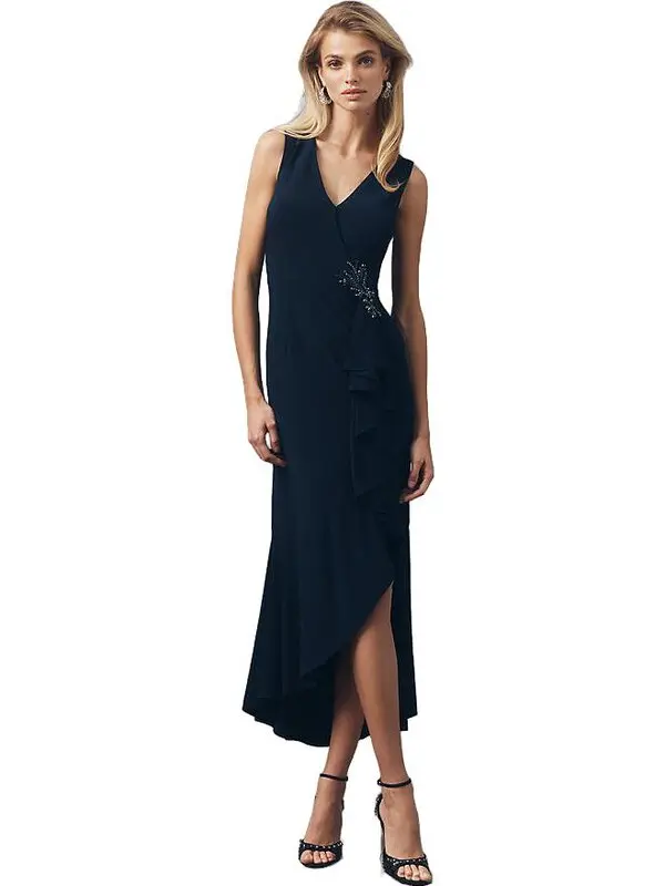 Adrianna Papell Petite Sleeveless V-neck Midi Dress - Midnight