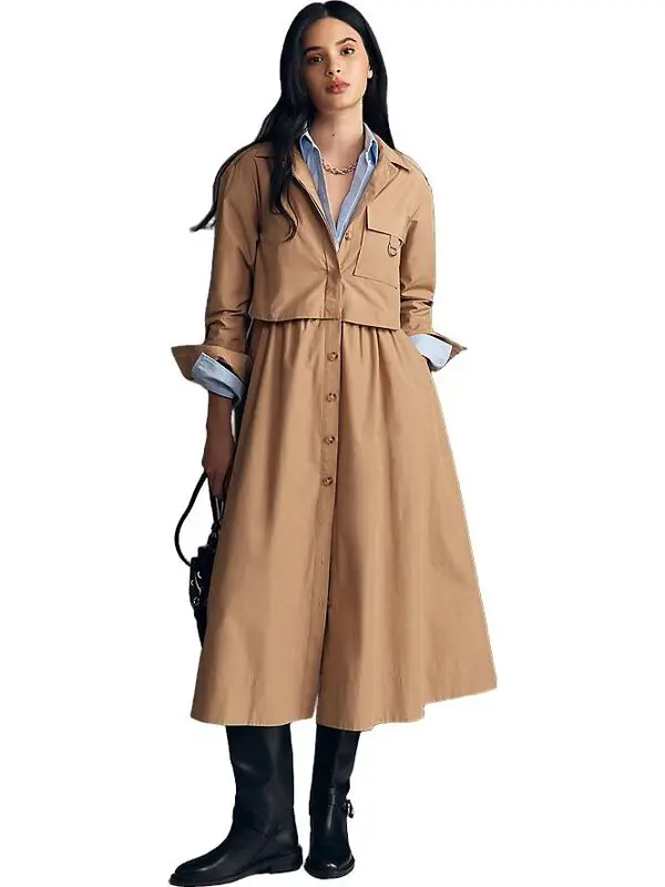 Derek Lam 10 Crosby Jane Poplin Trench Midi Dress - Tan