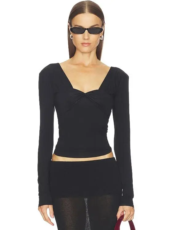 THE LINE BY K Rian Ruched Detail Long Sleeve Top - Black