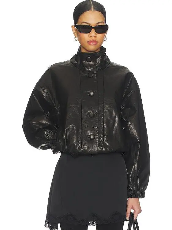 DODIEE Dodie Leather Bomber Jacket - Black
