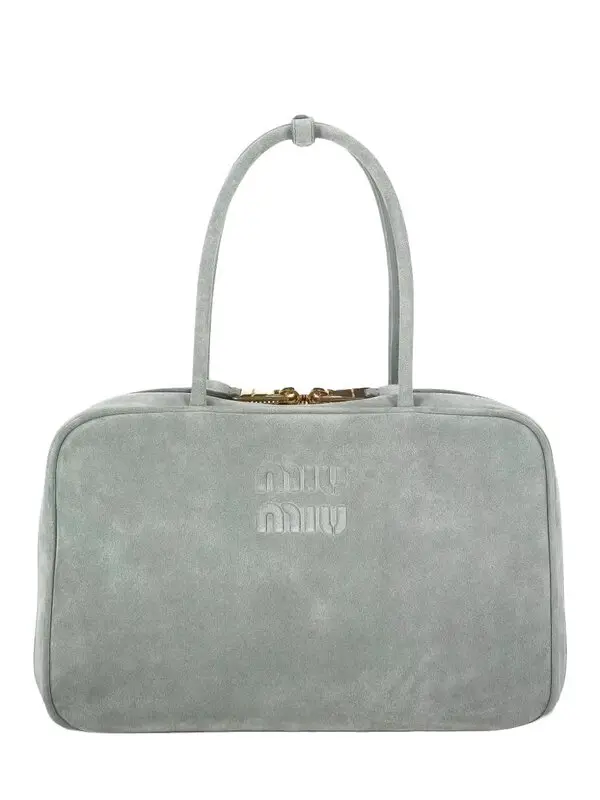 Miu Miu Embossed Logo Suede Tote - Green
