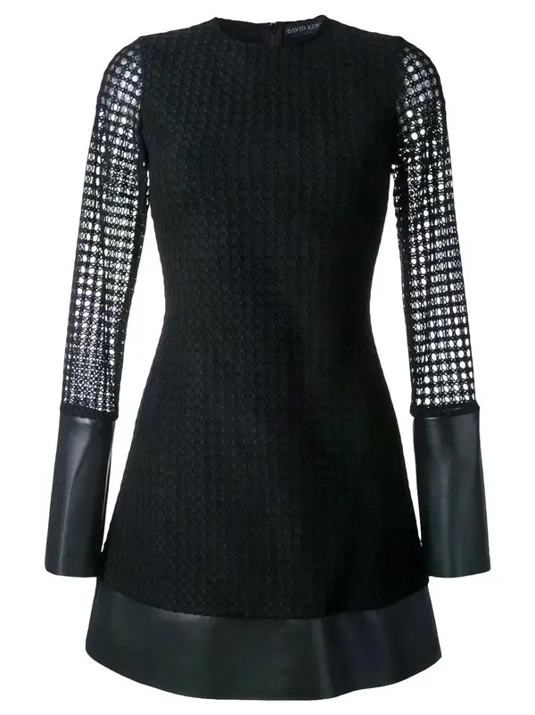 David Koma Mesh Sleeve Flared Mini Dress - Black