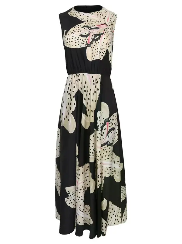 Giambattista Valli Floral Print Midi Dress - Black