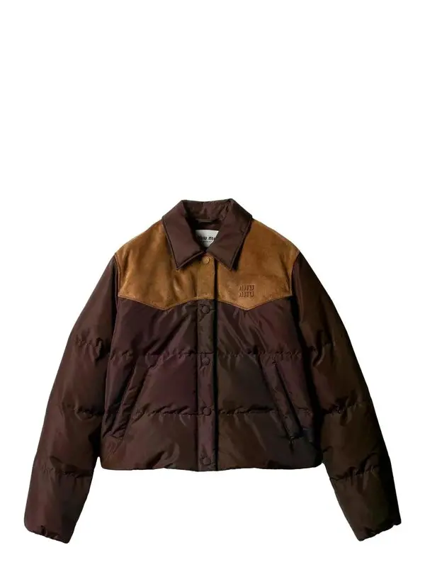 Miu Miu Logo-detail Padded Jacket - Brown