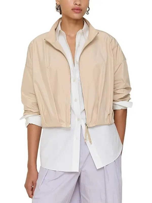 Lafayette 148 New York Pleated Waist Zip-up Jacket - Plaster