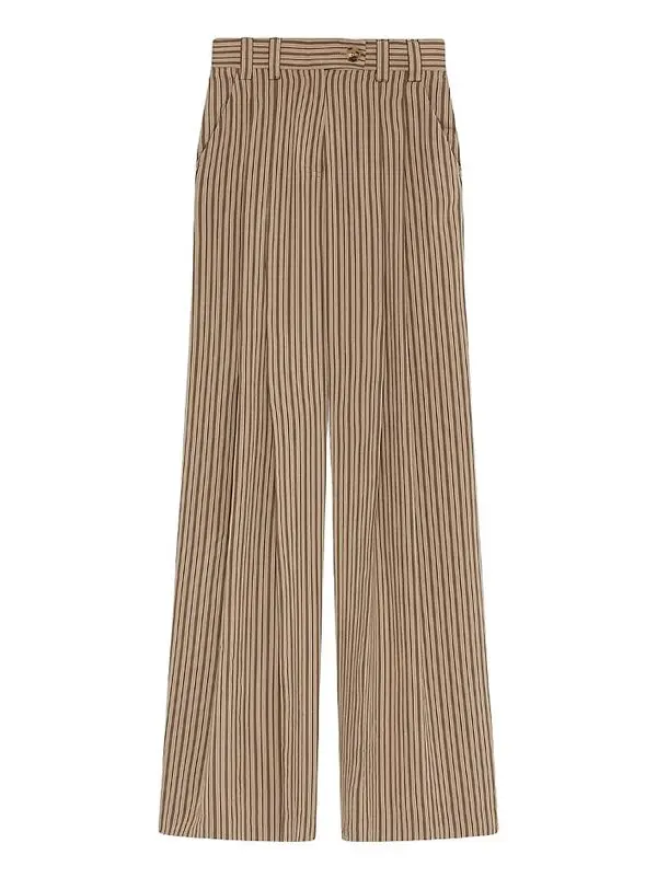 Marella Striped Palazzo Pants - Hazelnut Brown