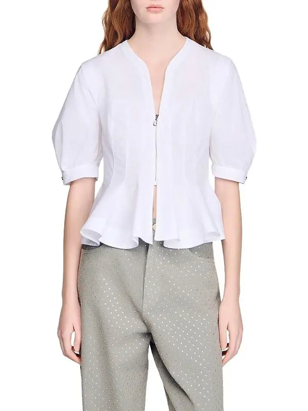 Sandro Zip-up Peplum Shirt - White