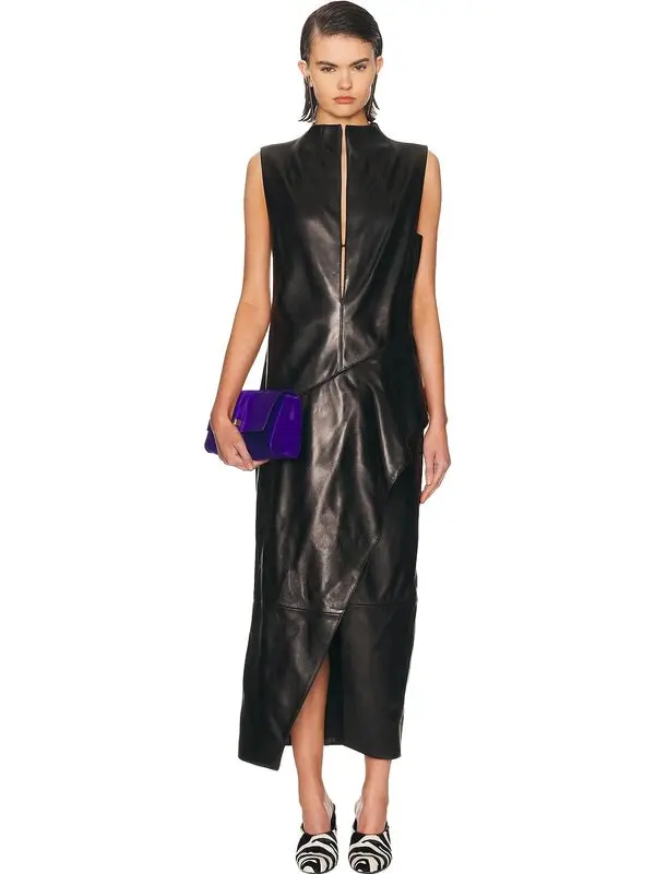 Khaite Hilda Lambskin Leather Dress - Black