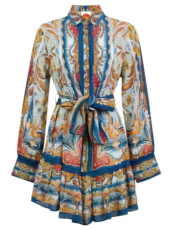Farm Rio Mosaic-print Mini Dress - Blue