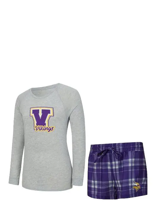 CONCEPTS SPORT Plaid Long-sleeve T-shirt & Shorts Sleep Set - Heather Gray