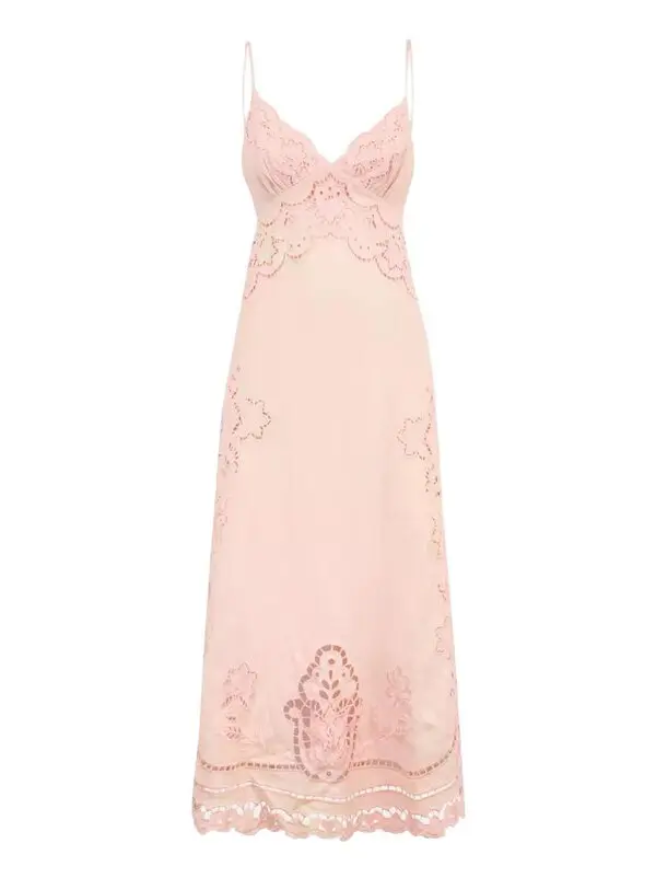 Farm Rio Eyelet-embroidery Sleeveless Dress - Pink