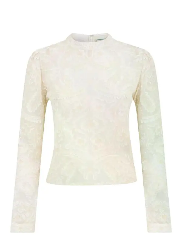 Farm Rio Embroidered Crew-neck Blouse - Neutrals