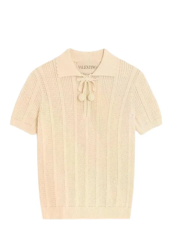 Valentino Garavani Cotton Knitted Polo Top - Neutrals