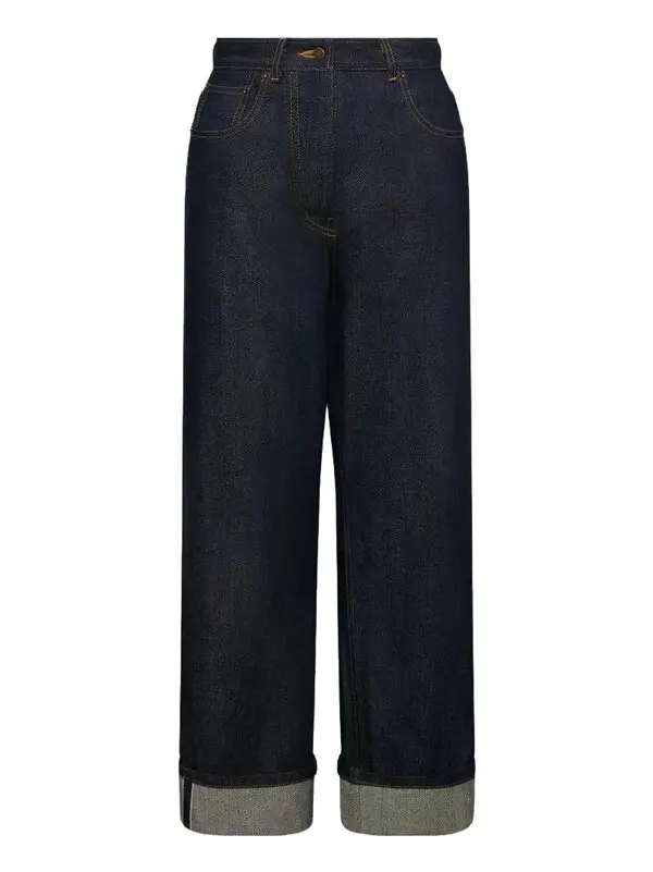 Thom Browne Wide Leg Turn-up Cuff Jeans - Blue