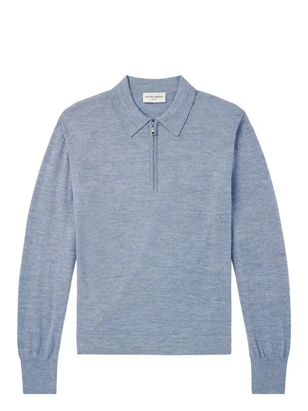 Officine Générale Bene Merino Wool Half-zip Polo Shirt - Blue