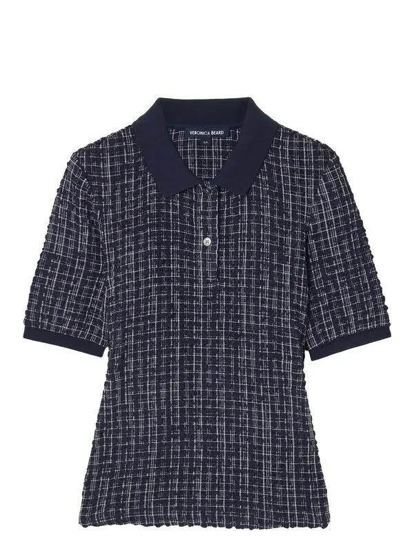 Veronica Beard Benedetta Checked Seersucker Polo Shirt - Blue