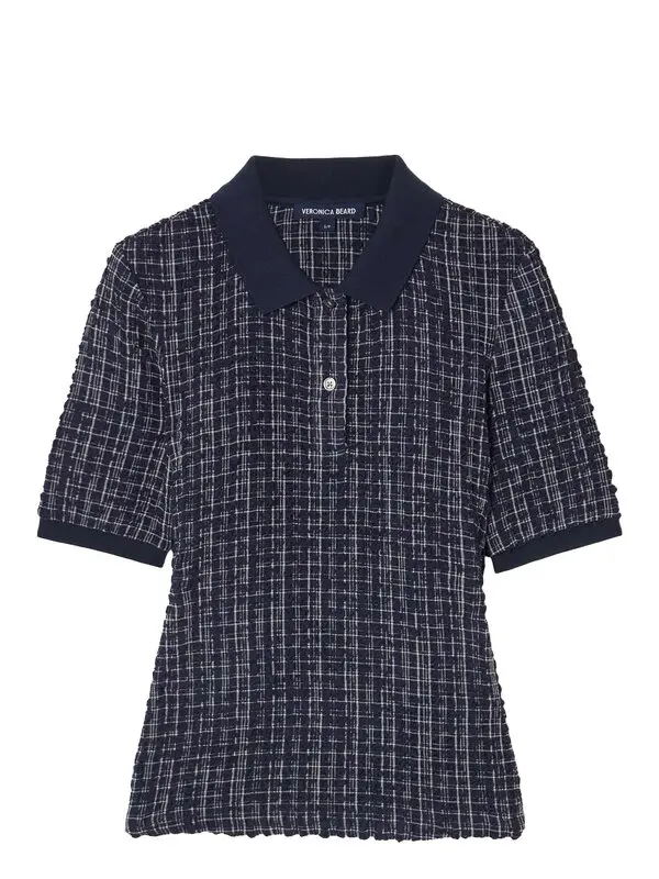 Veronica Beard Benedetta Checked Seersucker Polo Shirt - Navy