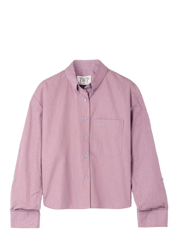 TWP J. D. Cropped Striped Cotton-poplin Shirt - Pink