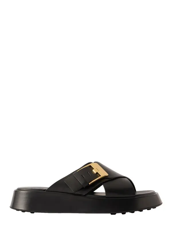 TOD'S Buckled Leather Sandals - Black