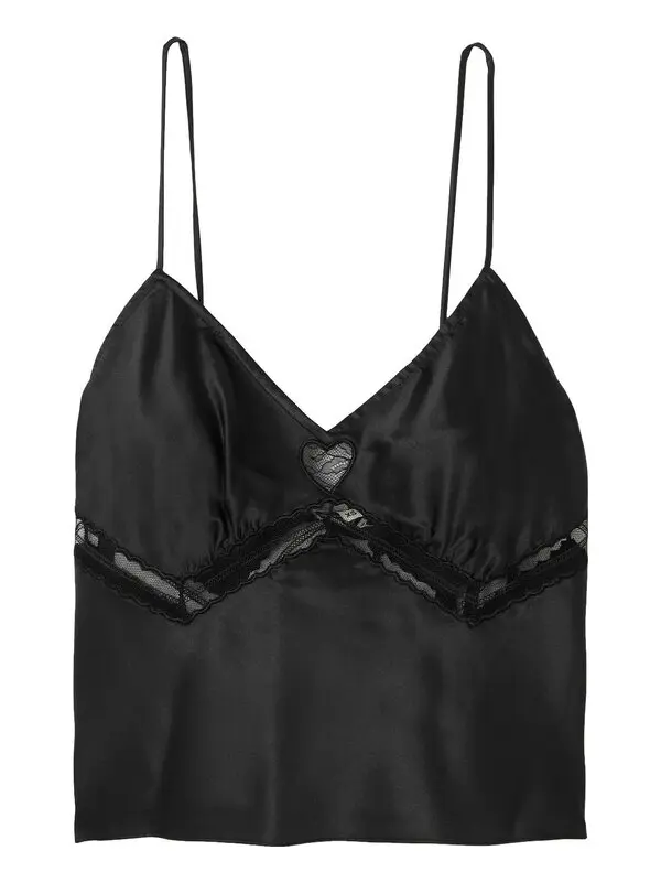 Staud Cropped Lace-trimmed Silk-blend Satin Tank - Black