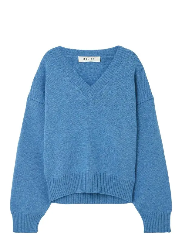 RÓHE Wool V-neck Sweater - Blue