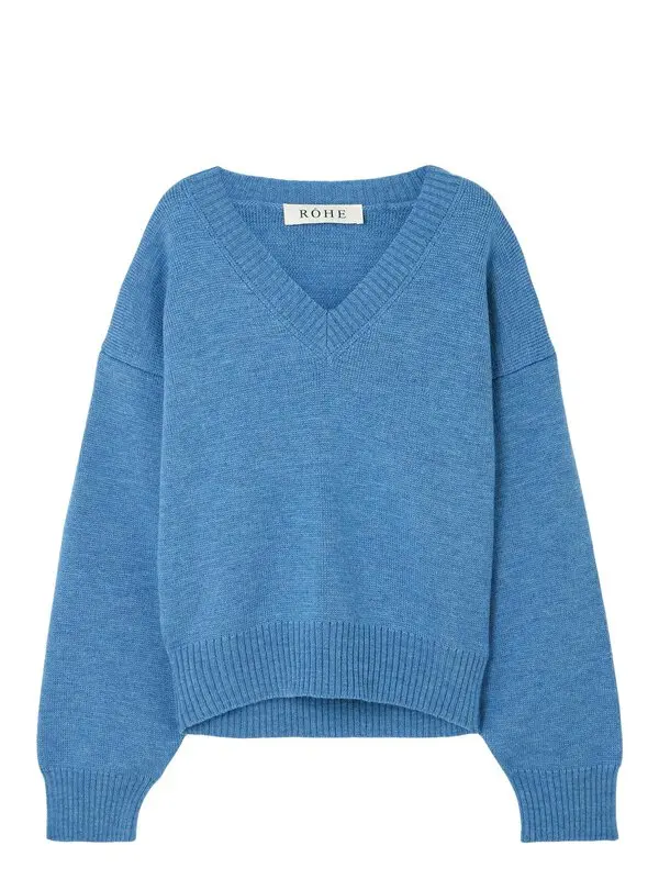RÓHE Wool V-neck Sweater - Blue