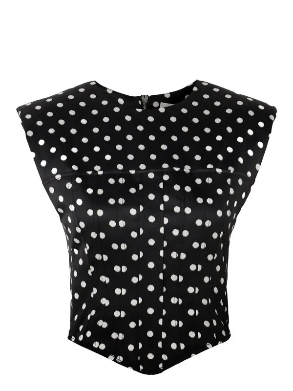 GANNI Polka-dot Recycled-satin Corset Top - Black