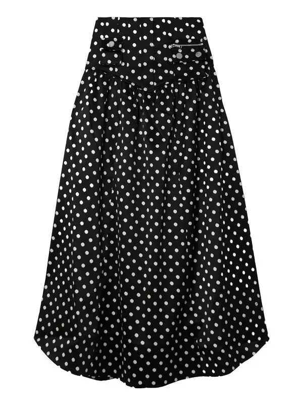 GANNI Gathered Polka-dot Recycled Satin Midi Skirt - Black