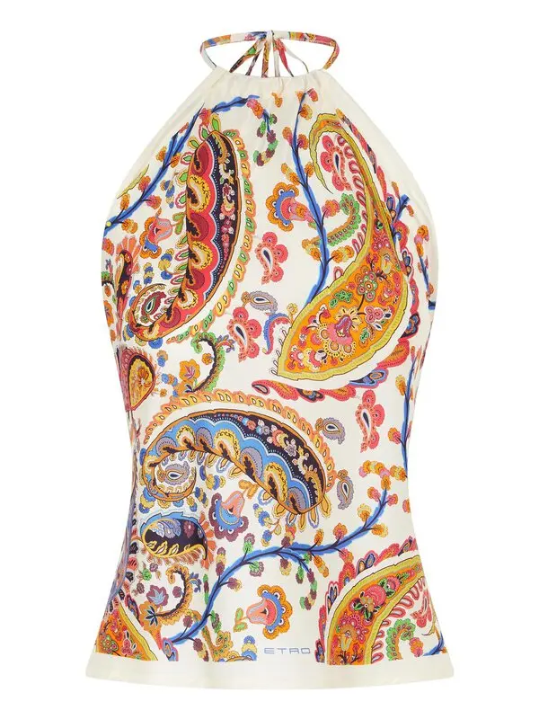 Etro Paisley-print Silk-twill Halterneck Top - Multi