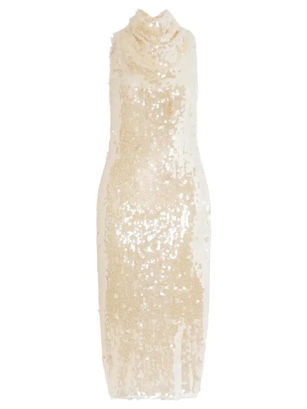 Altuzarra Noor Draped Sequined Chiffon Midi Dress - Neutrals
