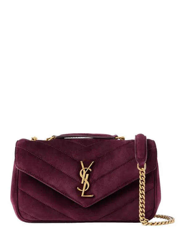 Saint Laurent Loulou Quilted Suede Shoulder Bag - Burgundy