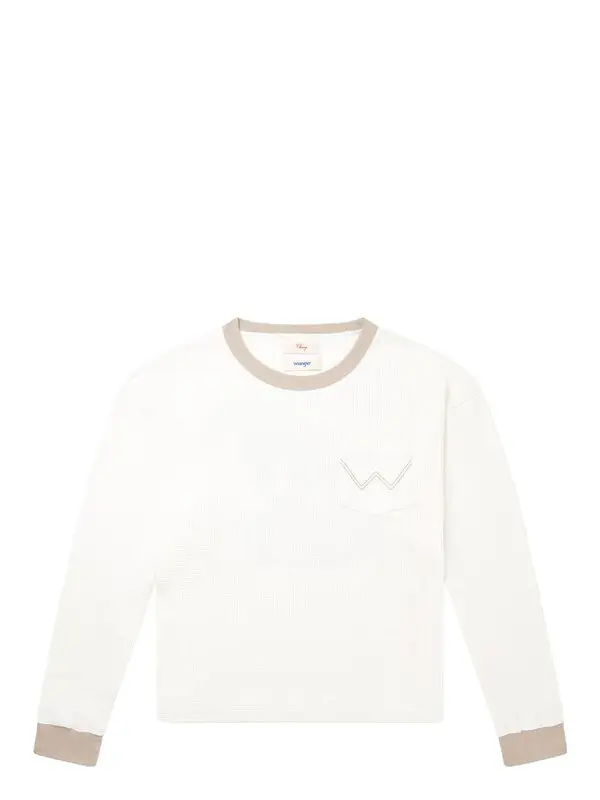 CHERRY LOS ANGELES Wrangler Embroidered Logo-print Waffle-knit Cotton-blend T-shirt - Neutrals