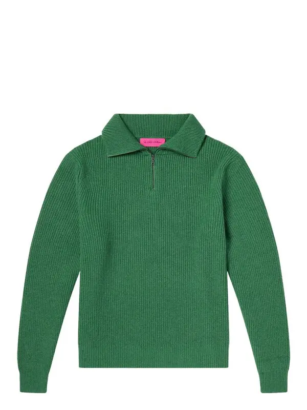 THE ELDER STATESMAN Clemente Ribbed Cashmere Half-zip Sweater - Green