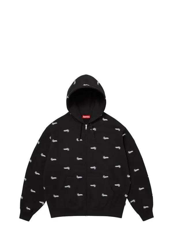 Supreme Repeat Script Zip Up Hooded Sweatshirt - Black