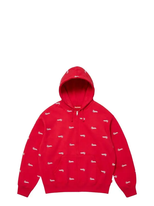 Supreme Repeat Script Zip Up Hooded Sweatshirt - Red