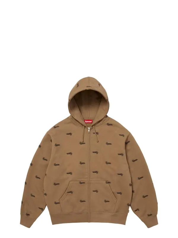 Supreme Repeat Script Zip Up Hooded Sweatshirt - Tan