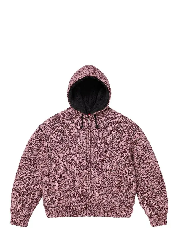 Supreme Faux Shearling Lined Zip Up Hooded Sweater - Pink