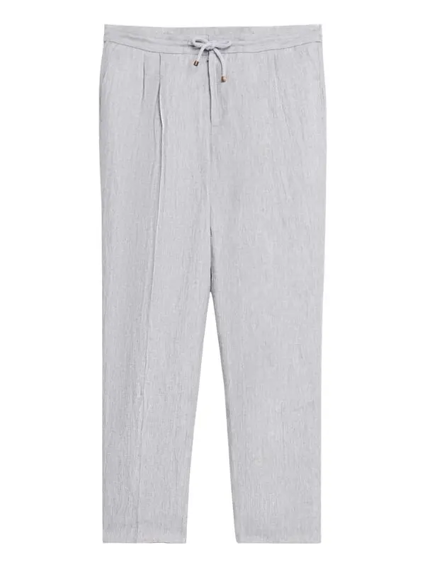 Brunello Cucinelli Linen Chevron Drawstring Pants - Grey